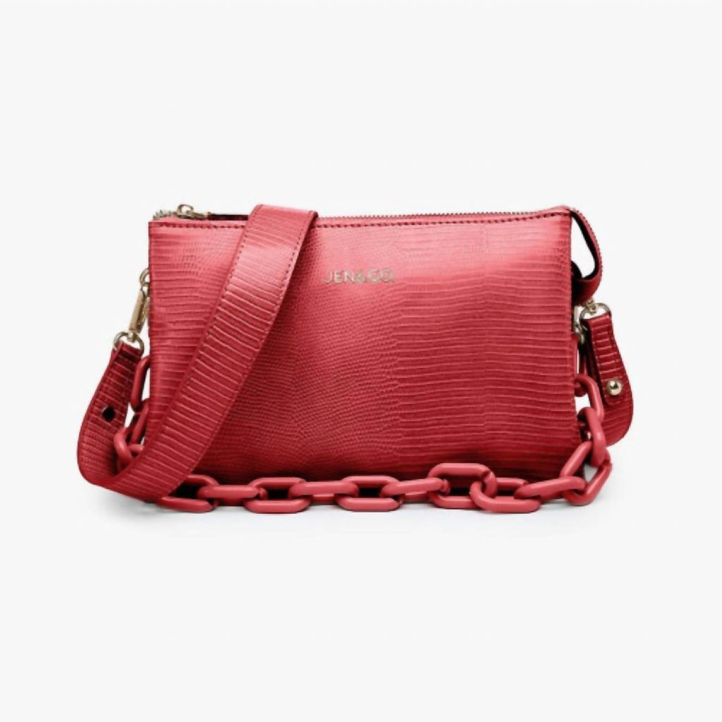 Jen & Co. - Bolsa transversal Izzy Lizard com alça de corrente – Steals